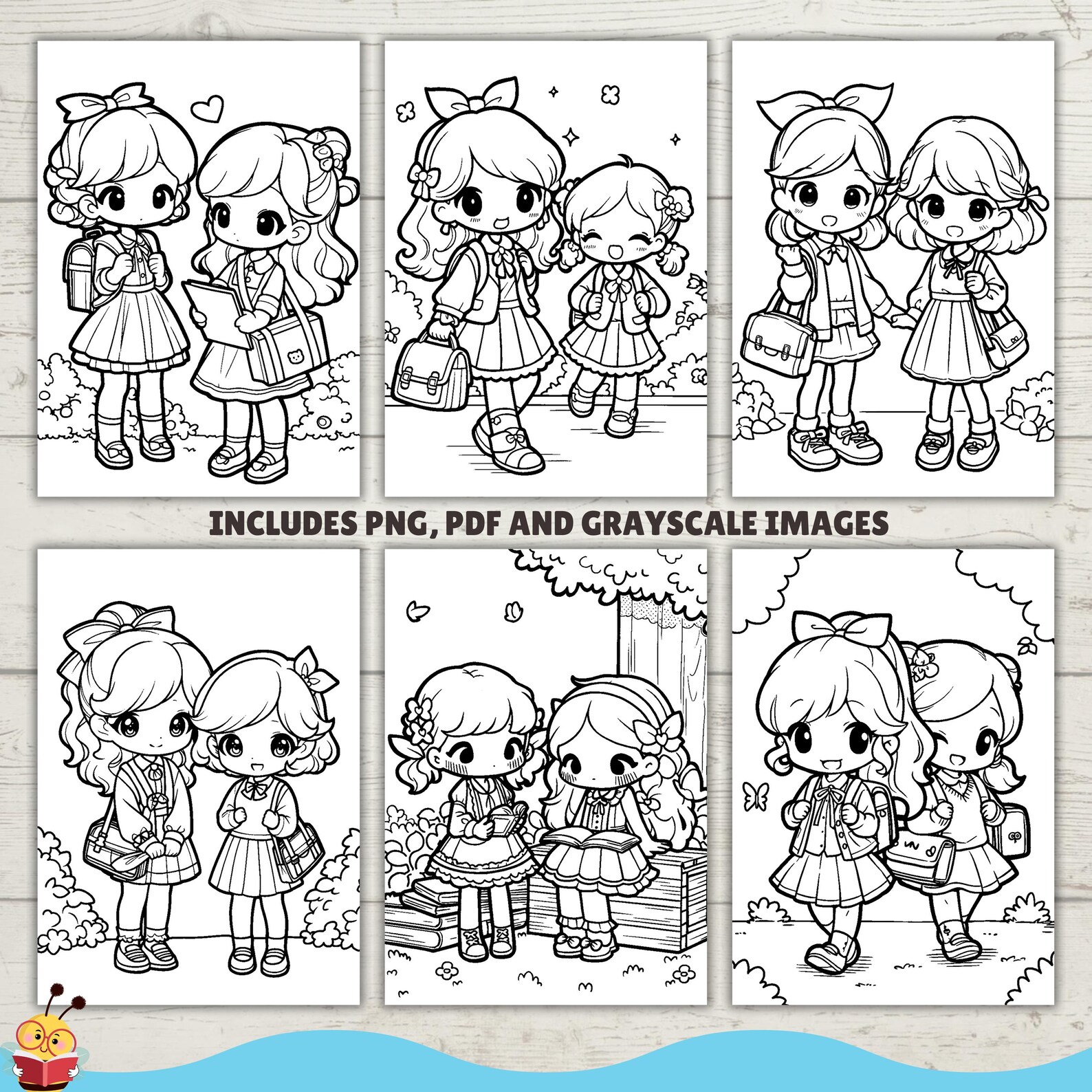 Fantasy School Girl Coloring Pages, Girls Coloring Book, PDF, PNG ...