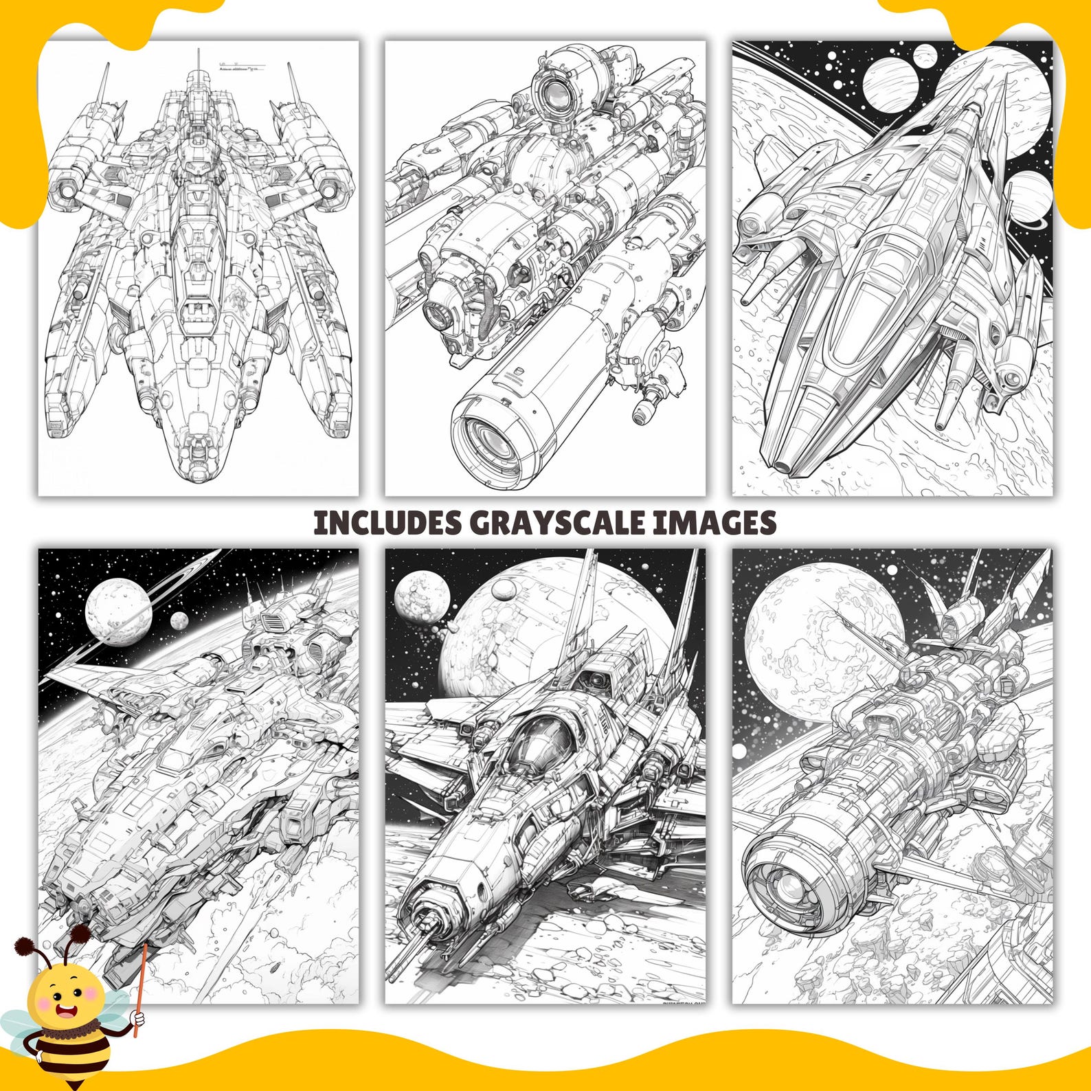 21 Spaceship Coloring Pages, Space Coloring, PDF & PNG, Digital and ...