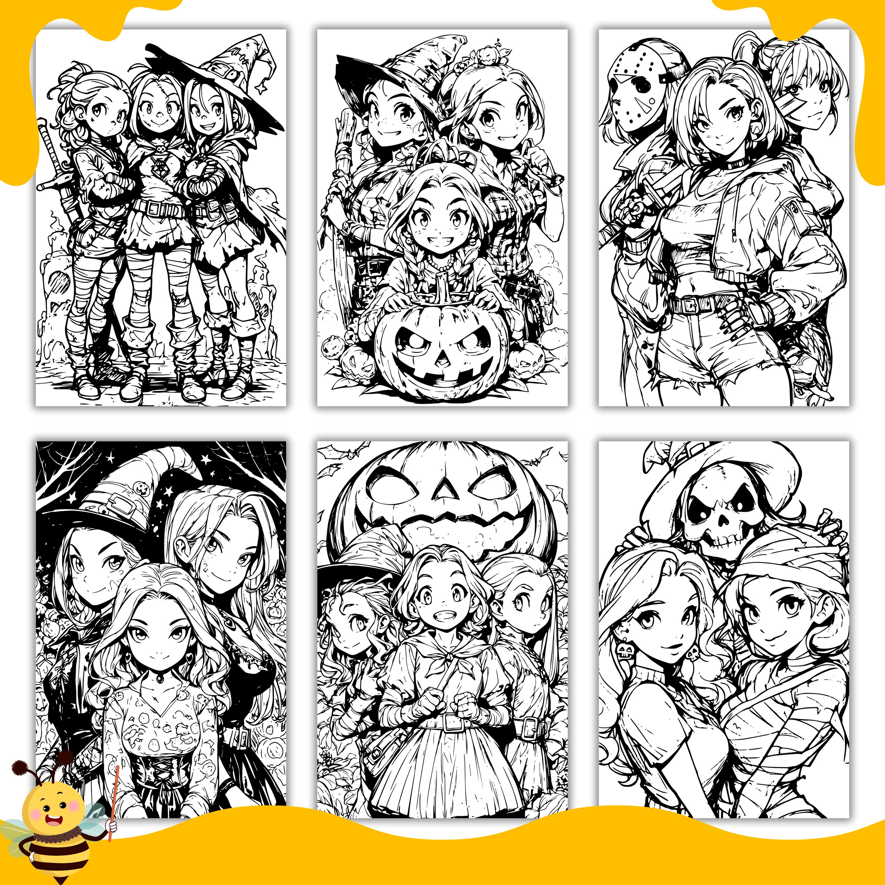 Halloween Sisters Coloring Pages, Coloring Book, PNG & PDF, Printable ...