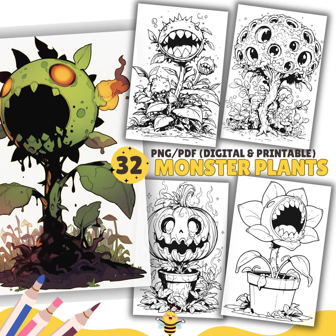 Halloween Monster Plants Coloring Pages, Kids Coloring Book, PDF & PNG ...