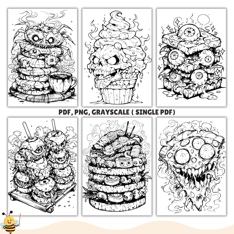 Halloween Dishes Coloring Pages, Horror Food Coloring Book, Scary ...