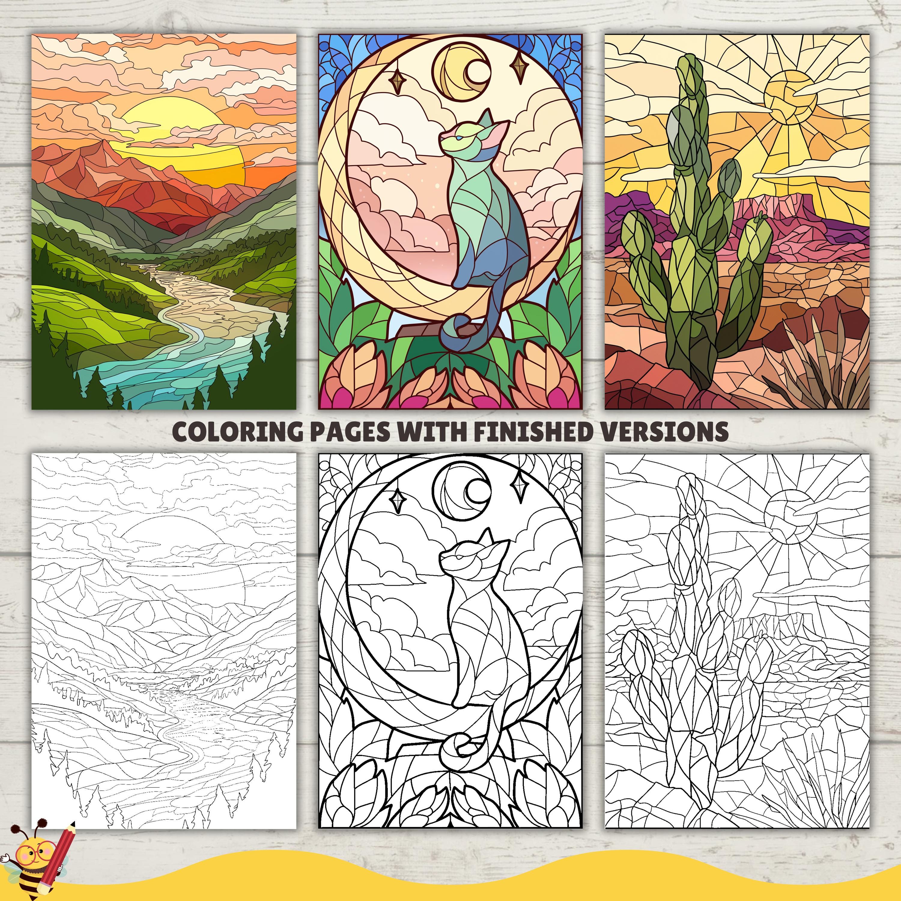 Stained Glass Coloring Pages, Colorful Coloring Book, Stress Relief ...