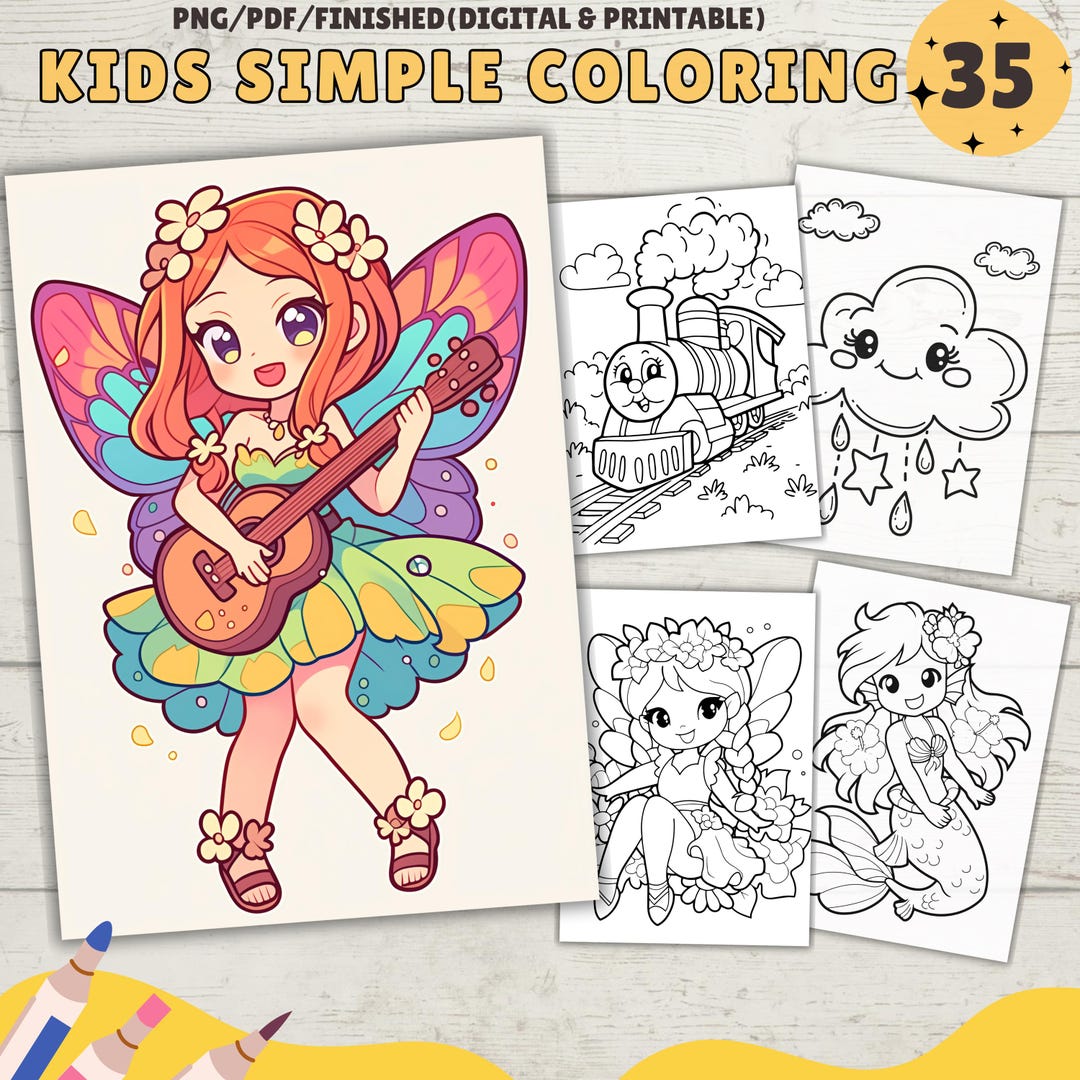35 Kids Coloring Pages | Simple Coloring Book | PDF & PNG | Digital ...