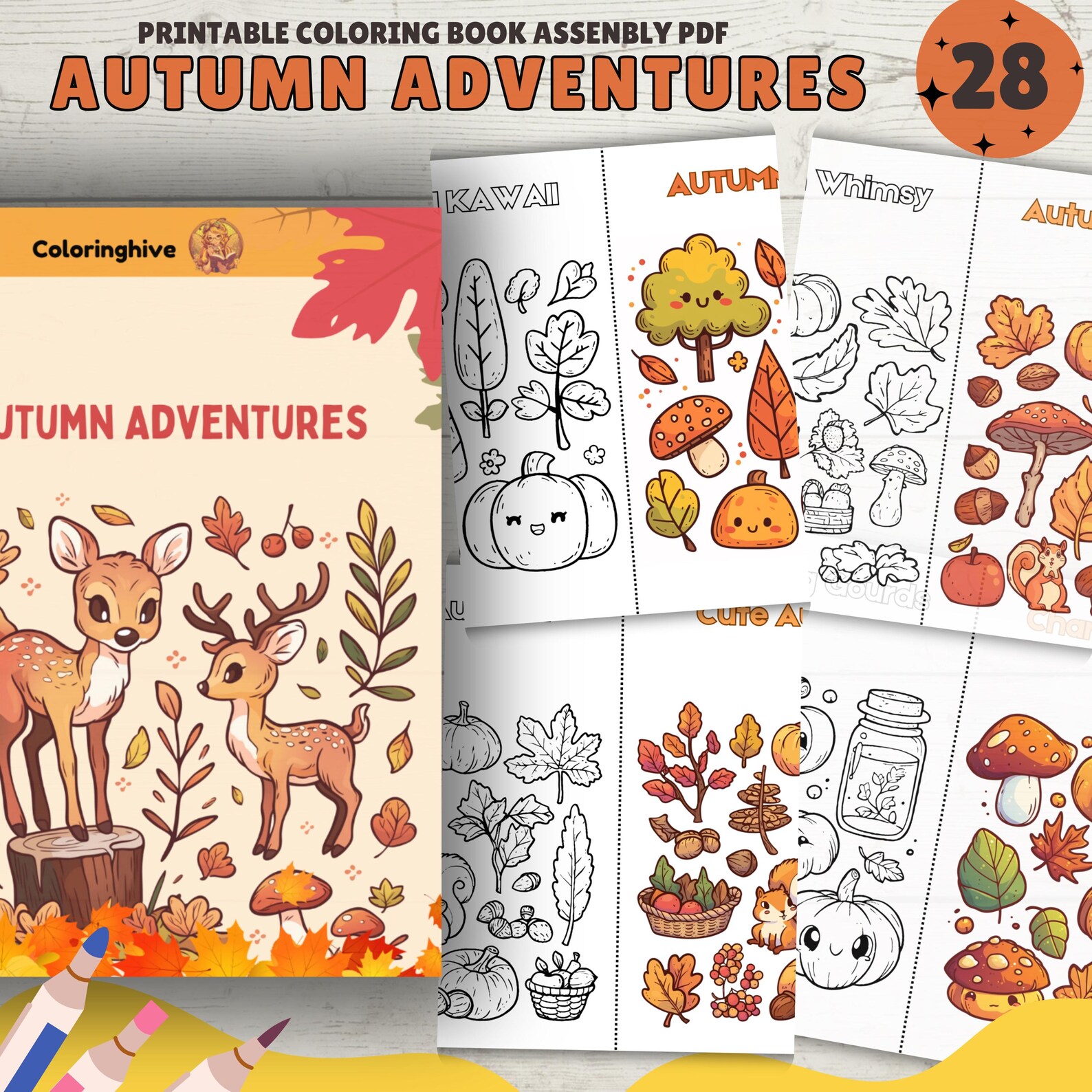 Autumn Coloring Book, Paper Craft Homemade Coloring Book, Cute Coloring ...