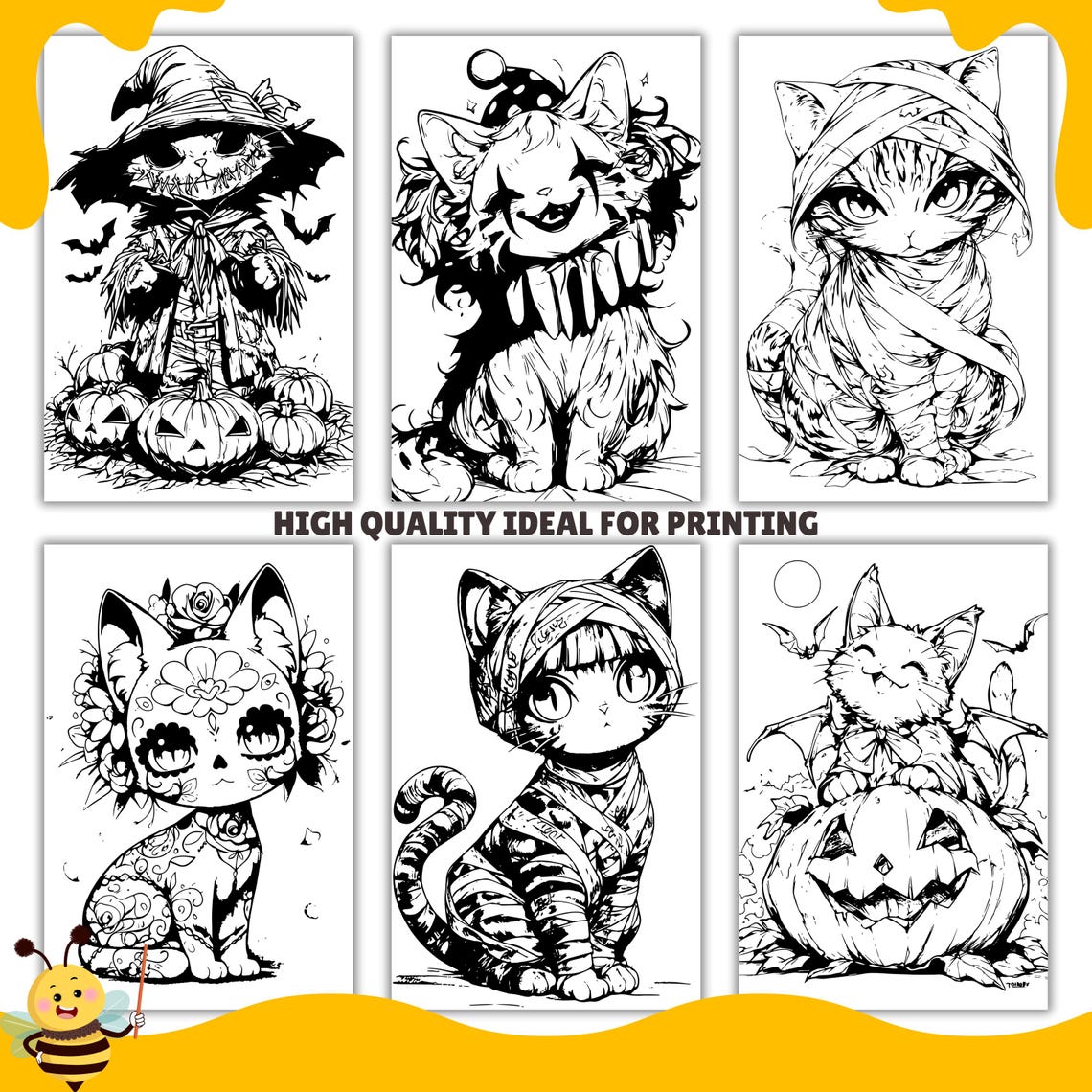 Halloween Cats Coloring Book, Animals Coloring Pages, Scary, Horror ...