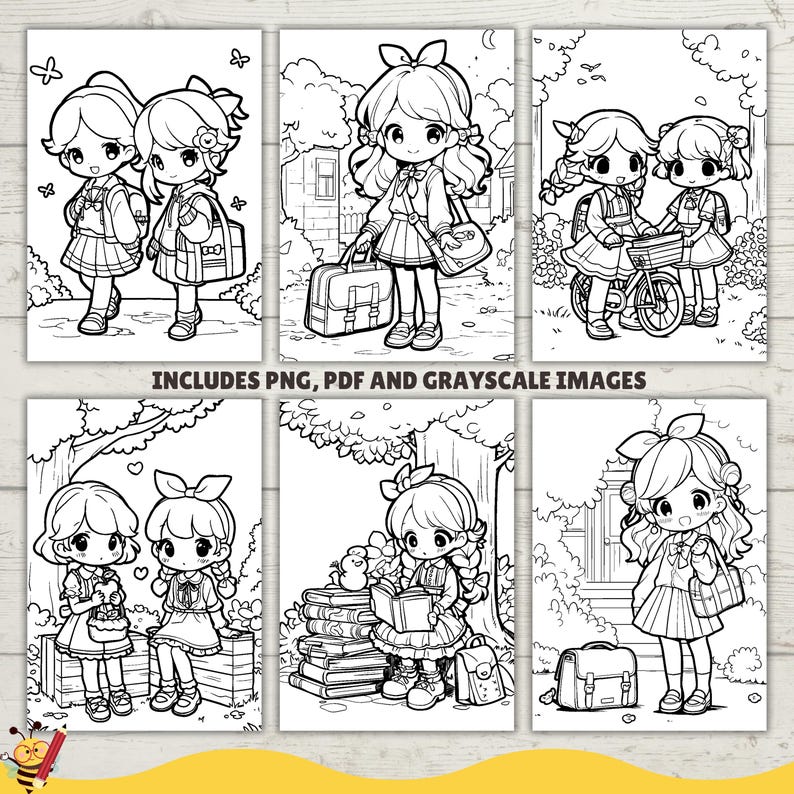 Fantasy School Girl Coloring Pages, Girls Coloring Book, PDF, PNG ...