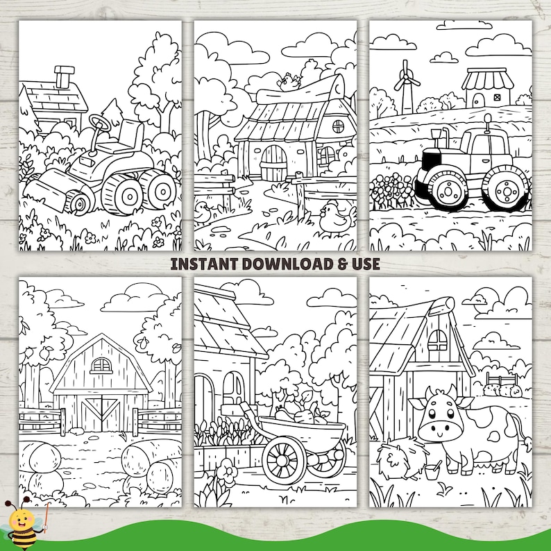 Cute Farm Coloring Pages for Kids, Simple Coloring Book, Easy Coloring ...