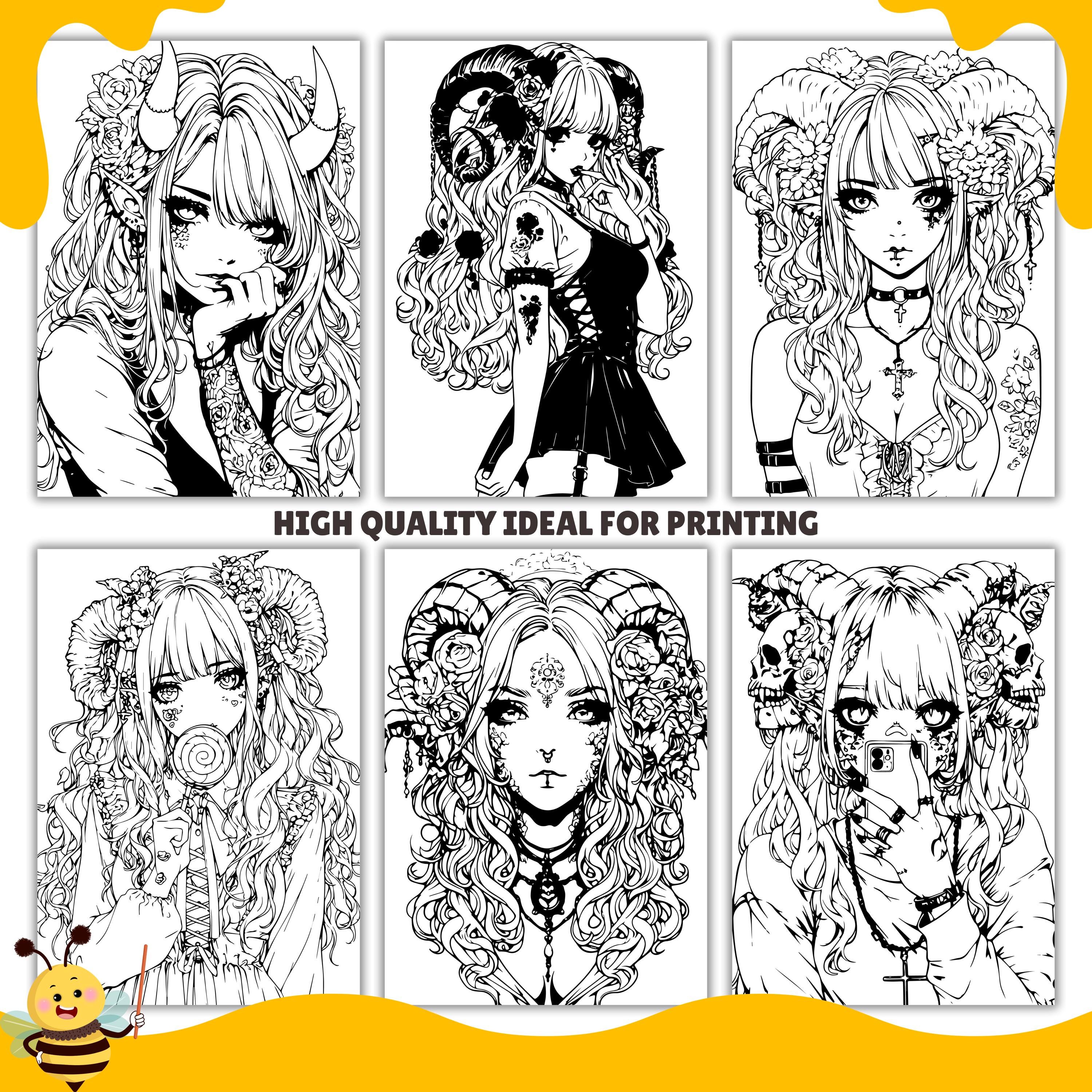 Horned Goth Girls Coloring Pages, Adult Coloring Pages, Coloring Book ...