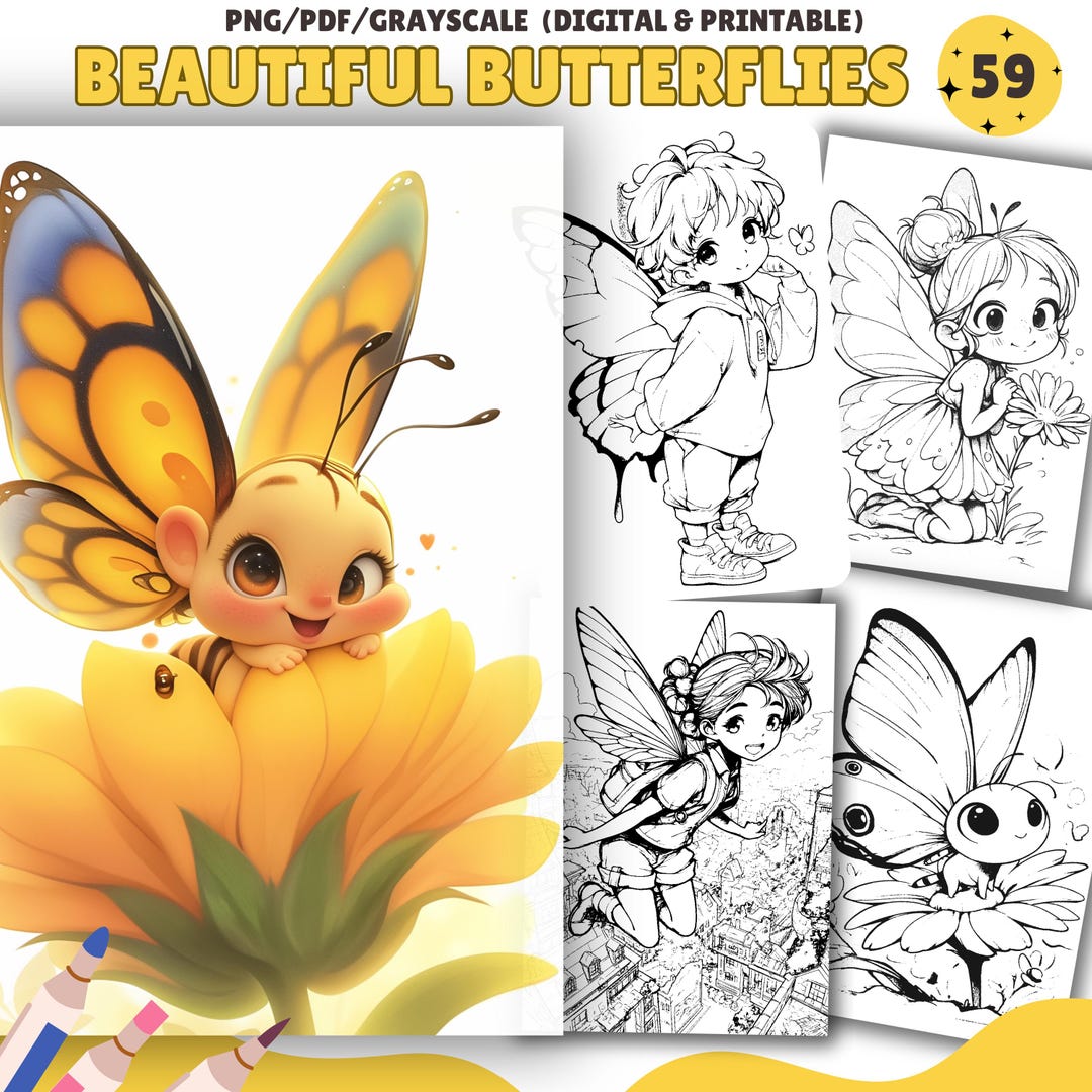 Kawaii Butterflies Coloring Pages, Butterfly Coloring Book, Variety ...