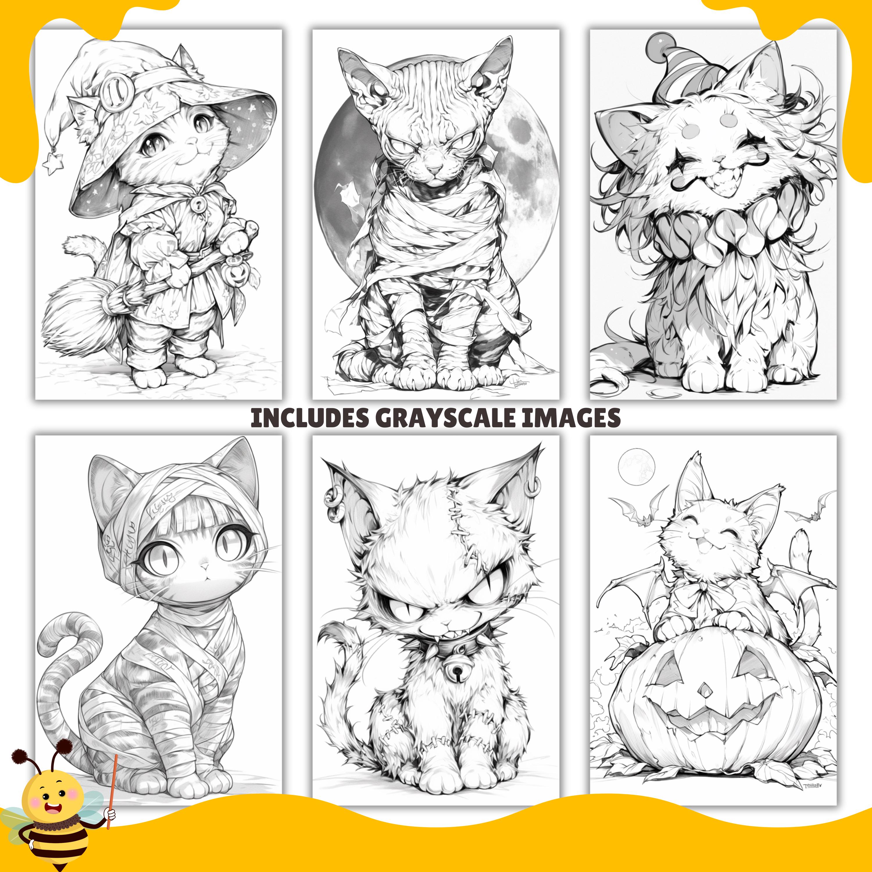 Halloween Cats Coloring Book, Animals Coloring Pages, Scary, Horror ...