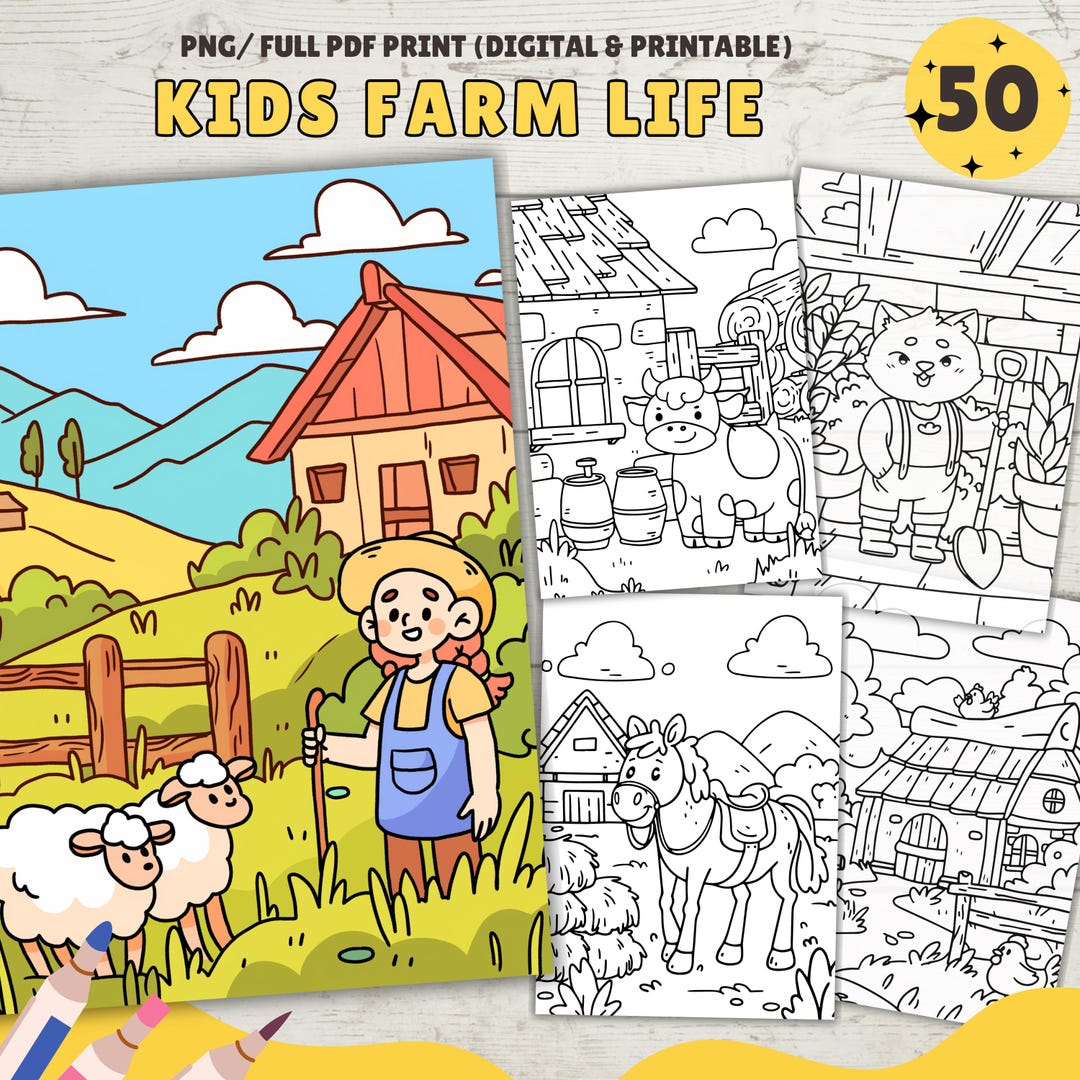 Cute Farm Coloring Pages for Kids, Simple Coloring Book, Easy Coloring ...
