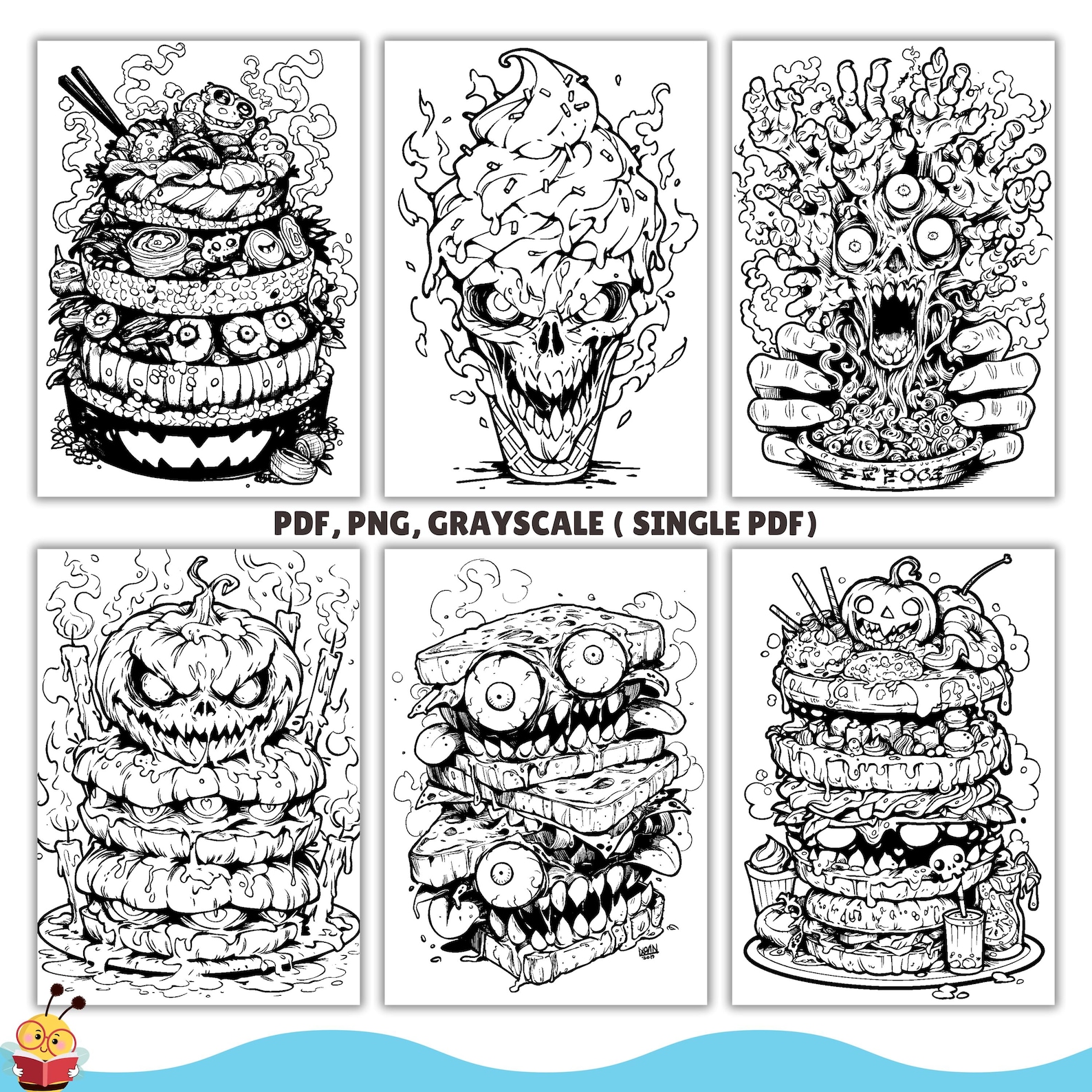 Halloween Dishes Coloring Pages, Horror Food Coloring Book, Scary ...