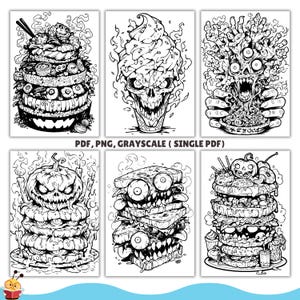 Halloween Dishes Coloring Pages, Horror Food Coloring Book, Scary ...