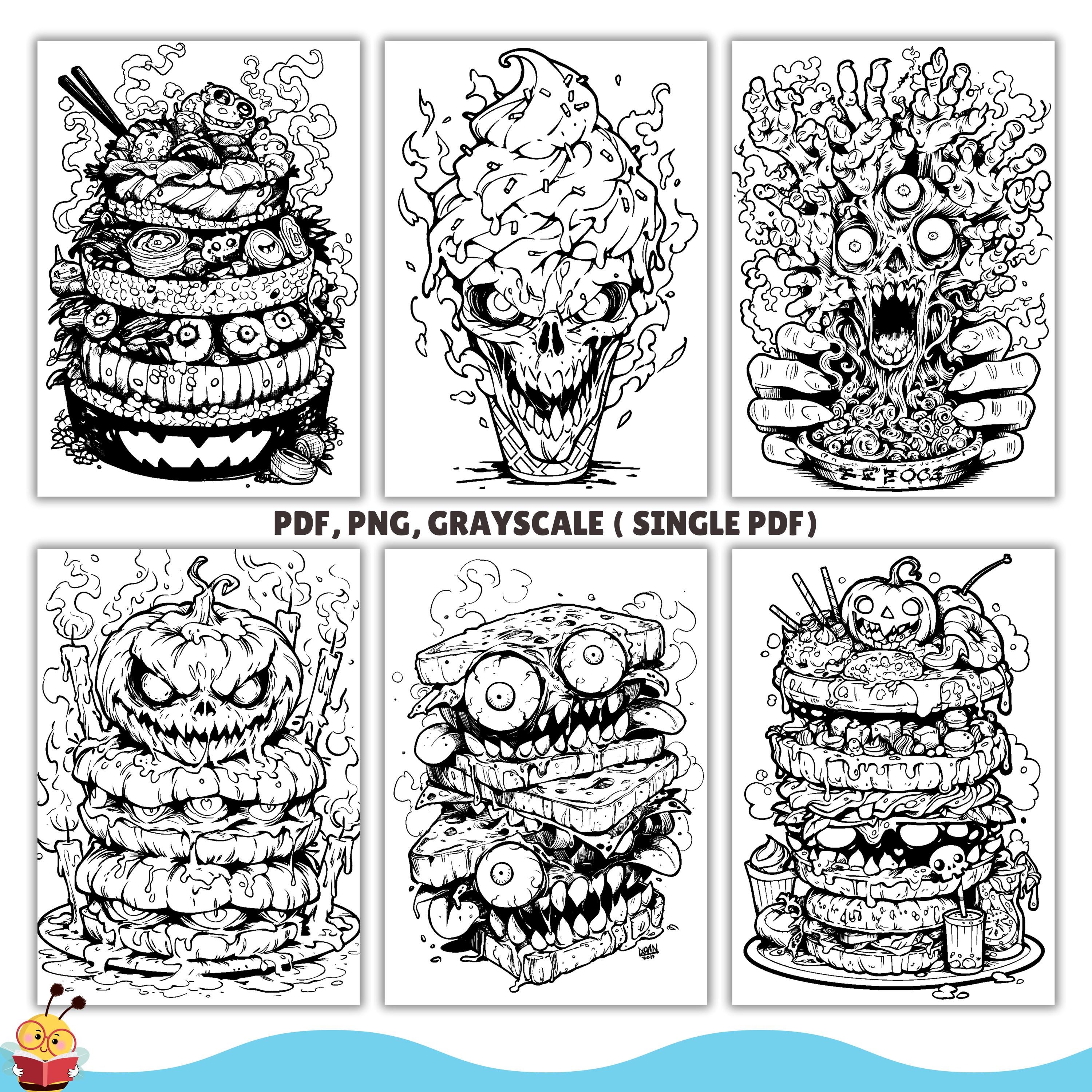 Halloween Dishes Coloring Pages, Horror Food Coloring Book, Scary ...