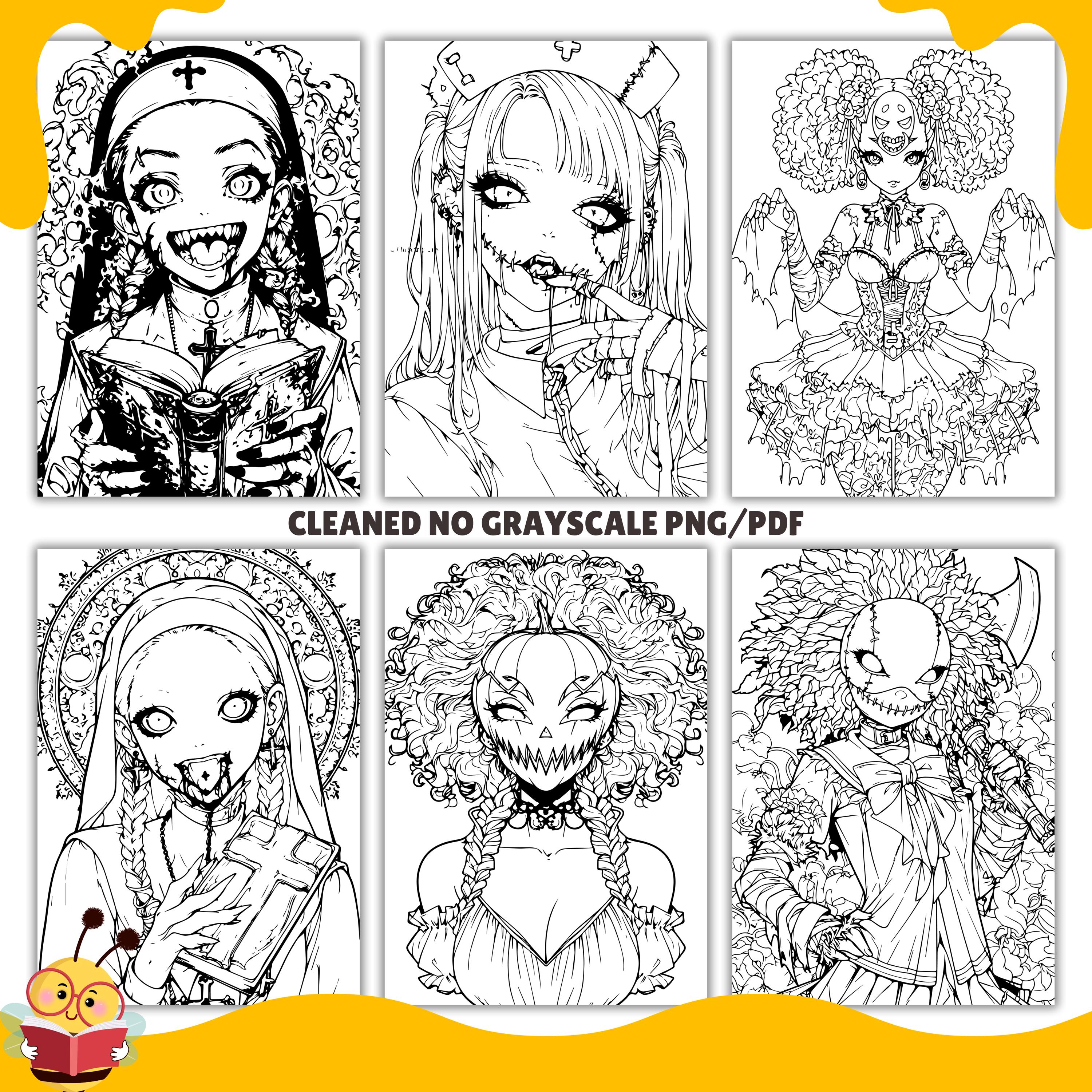 Horror Girls Halloween Coloring Pages, Coloring Book Girls, Scary, PDF ...