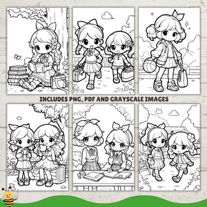 Fantasy School Girl Coloring Pages, Girls Coloring Book, PDF, PNG ...