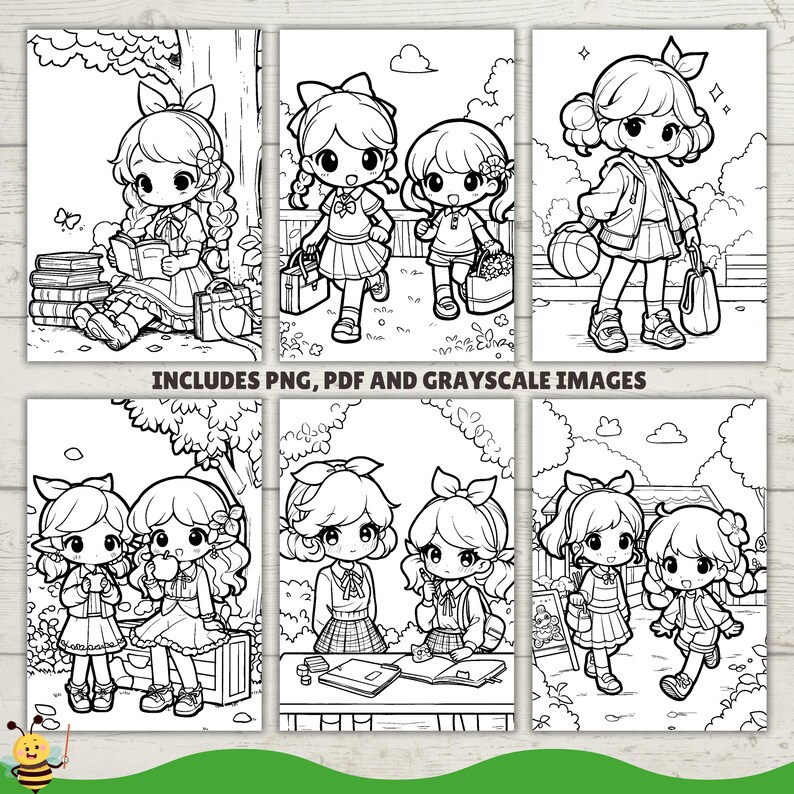 Fantasy School Girl Coloring Pages, Girls Coloring Book, PDF, PNG ...