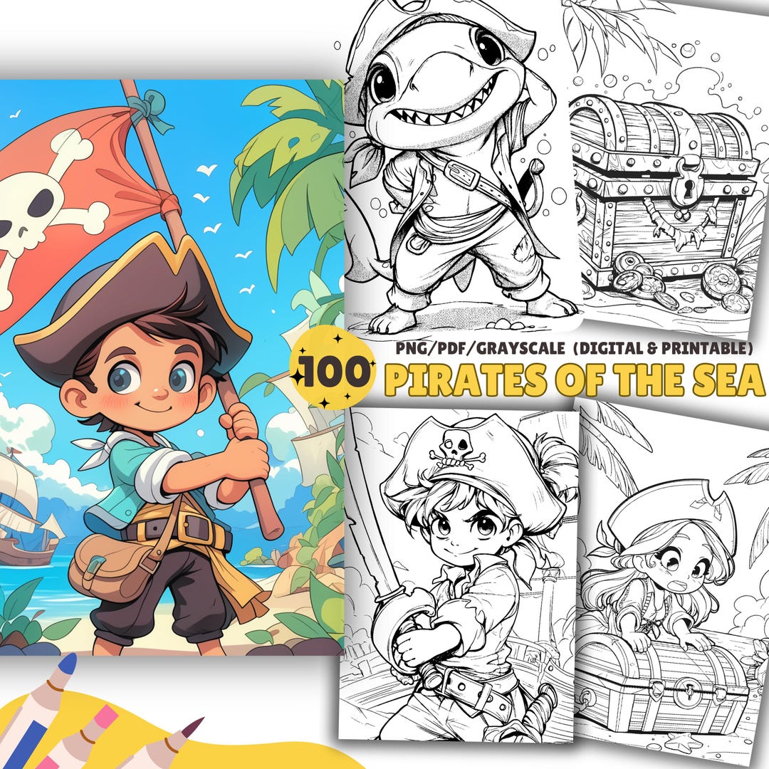 100 Cute Pirates of the Sea Coloring Pages, Kids Coloring Book, Pirate ...