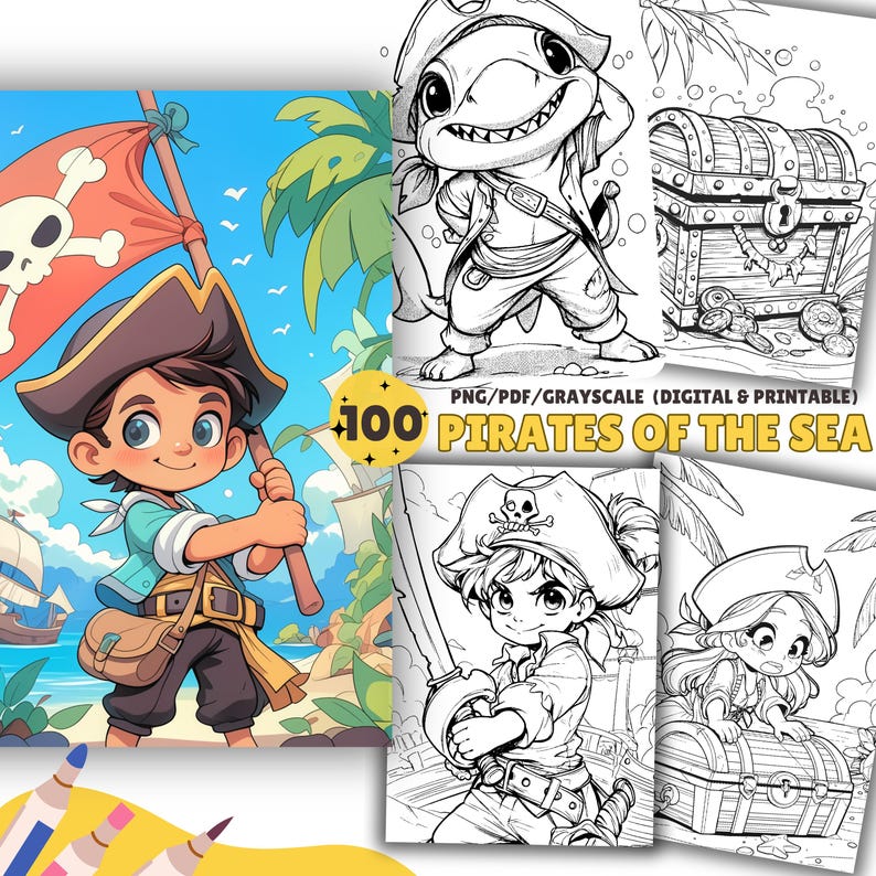 100 Cute Pirates of the Sea Coloring Pages, Kids Coloring Book, Pirate ...