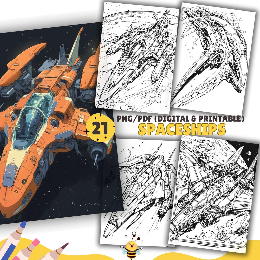 21 Spaceship Coloring Pages, Space Coloring, PDF & PNG, Digital and ...