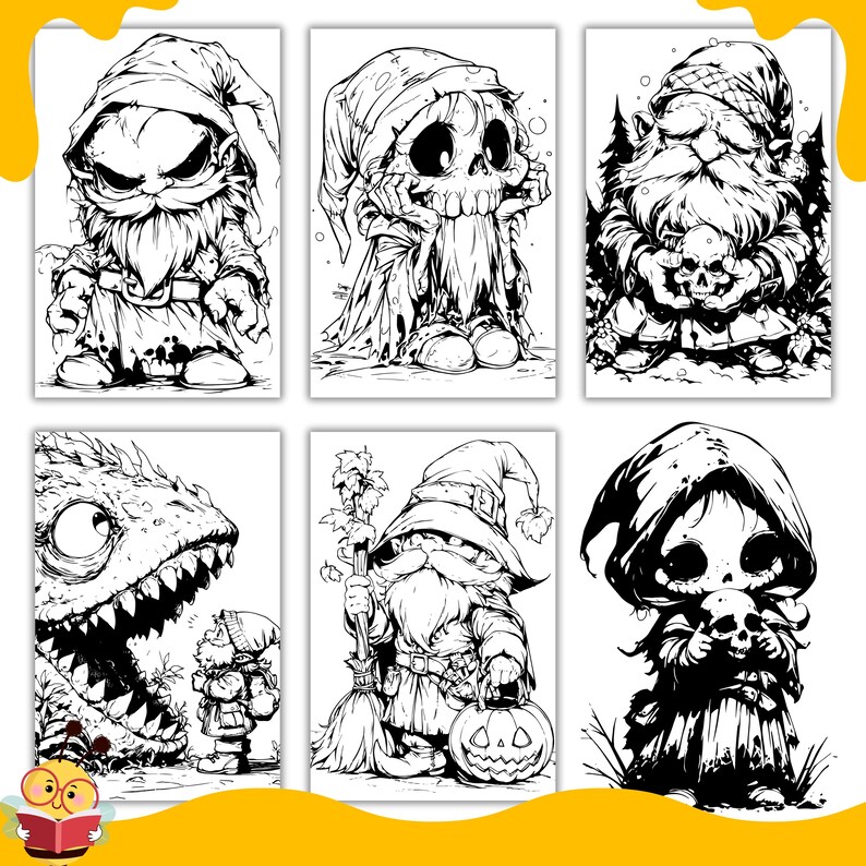Halloween Gnomes Coloring Pages, Coloring Book, PDF & PNG, Spooky ...