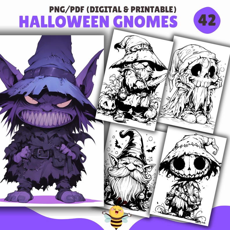 Halloween Gnomes Coloring Pages, Coloring Book, PDF & PNG, Spooky ...