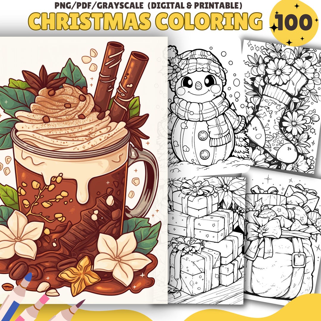 Christmas Coloring Pages, Winter Coloring Book Adults and Kids, Santa ...