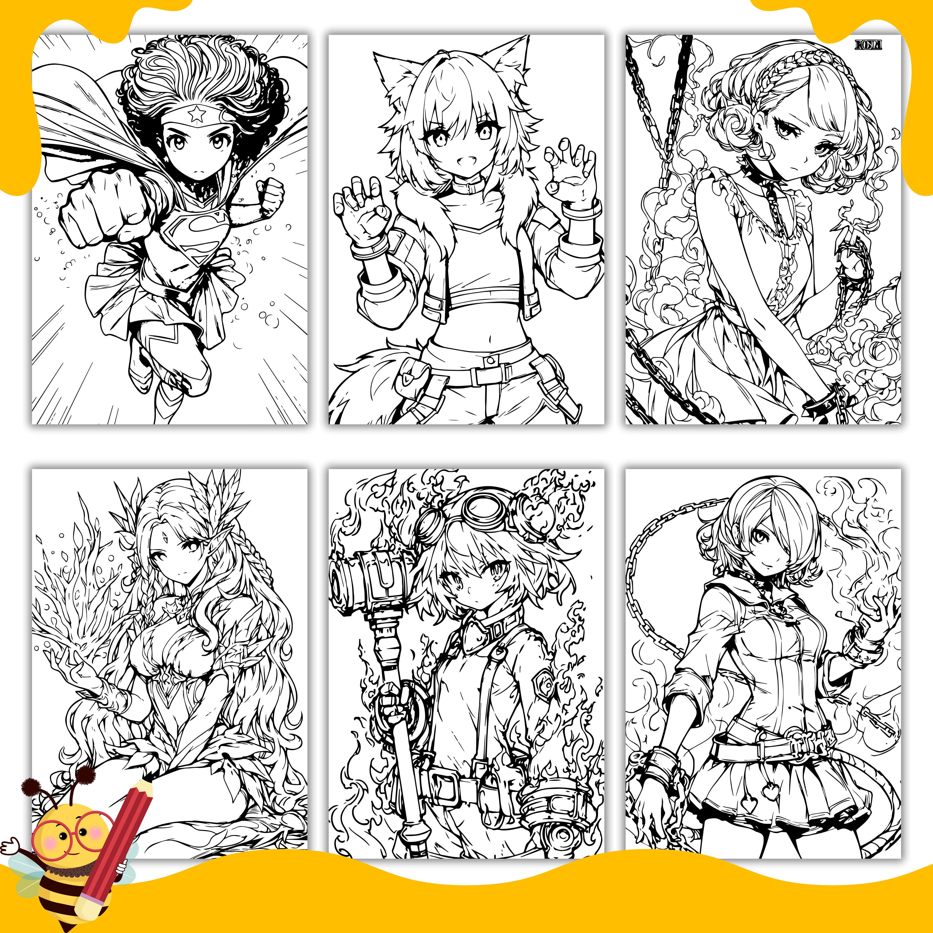 Anime Girls Superpowers Coloring Pages, Coloring Book, Kids and Adults ...