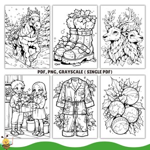 Christmas Coloring Pages, Winter Coloring Book Adults and Kids, Santa ...