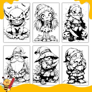 Halloween Gnomes Coloring Pages, Coloring Book, PDF & PNG, Spooky ...
