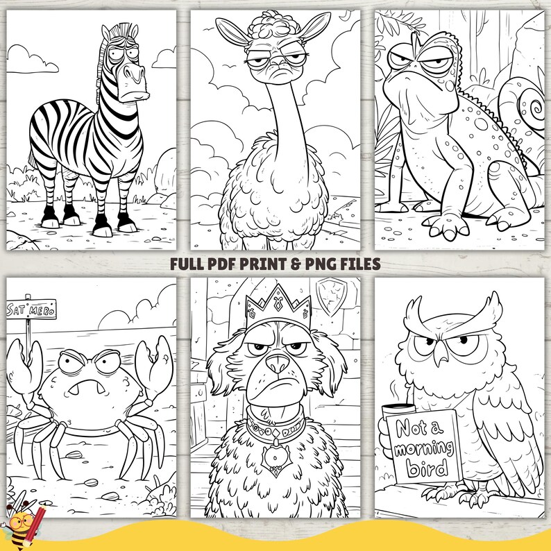 Grumpy Animals Coloring Pages, Funny Coloring Sheets, PDF & PNG ...