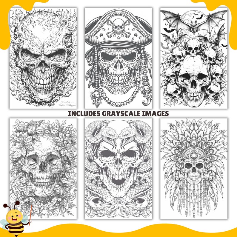 113 Skulls Coloring Book, Coloring Pages, Adult Coloring Book, PDF ...