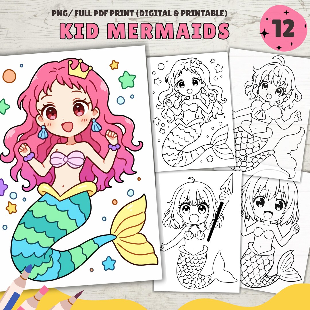 Kid Mermaid Coloring Pages, Kids Coloring Book, Easy Coloring Sheets ...