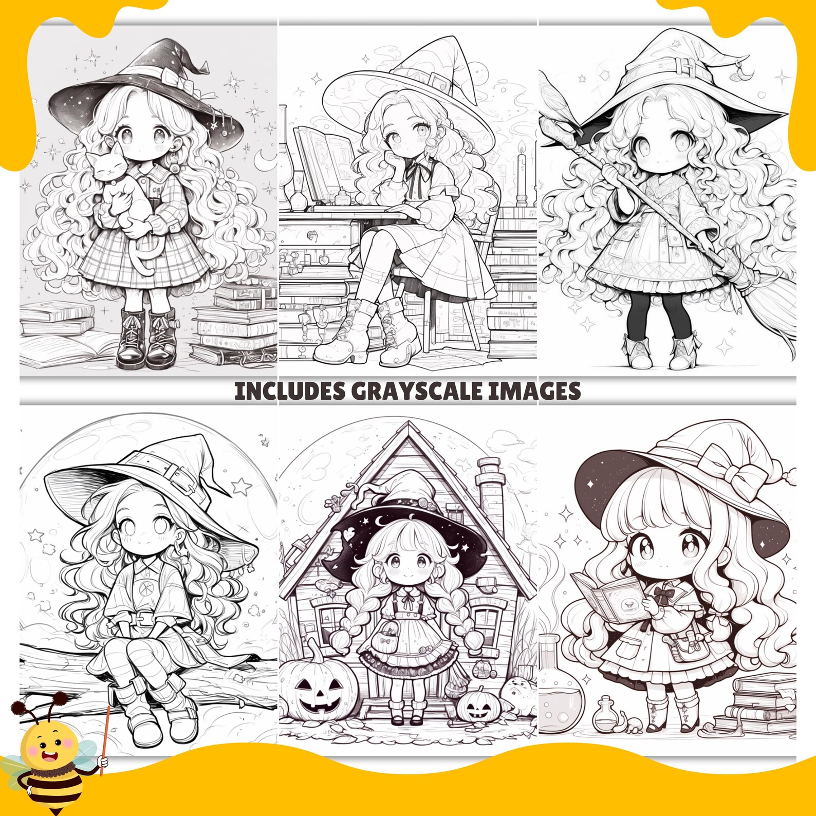 Chibi Witches Coloring Pages, Kids Coloring Book, Kawaii & Cute, PDF ...