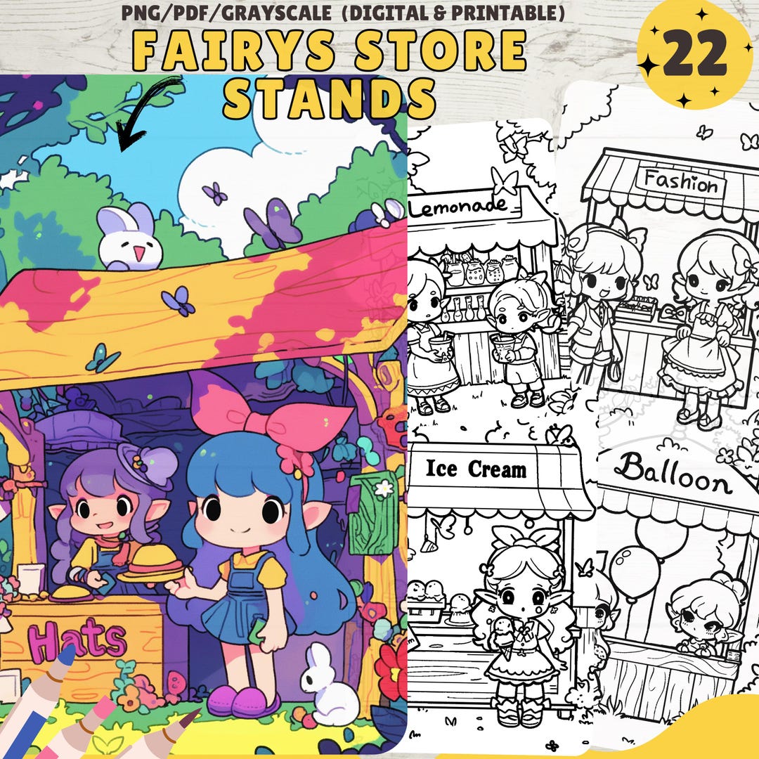Fairy Store Stands Coloring Pages, Fantasy Coloring Book, PDF, PNG ...