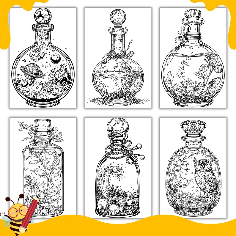Magic Potions Coloring Pages, Witch, Magical, Potion Bottles, Coloring ...