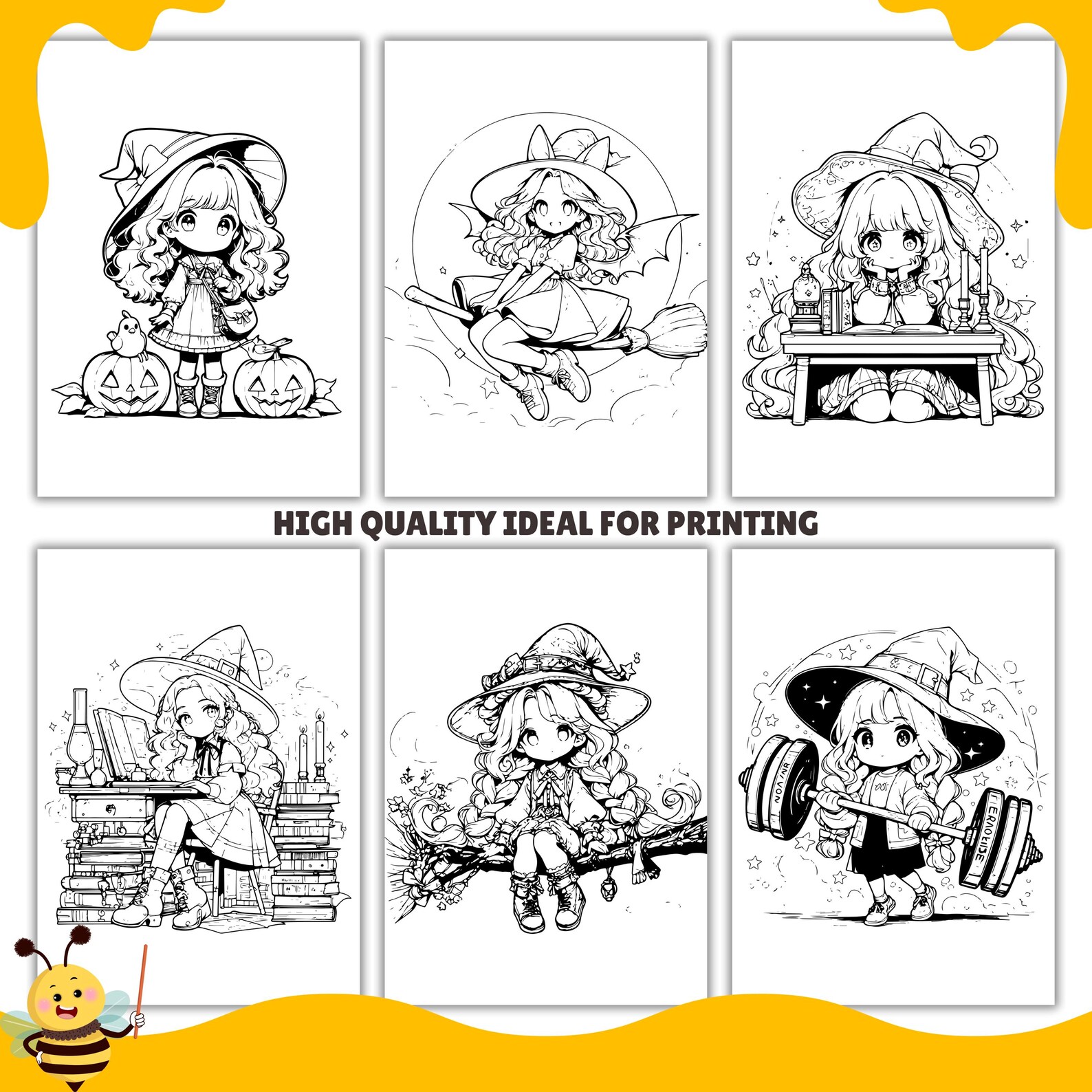 Chibi Witches Coloring Pages, Kids Coloring Book, Kawaii & Cute, PDF ...