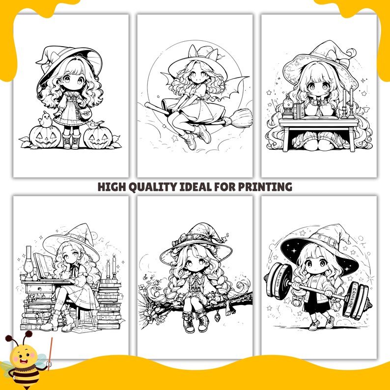 Chibi Witches Coloring Pages, Kids Coloring Book, Kawaii & Cute, PDF ...