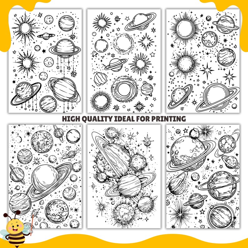 30 Planets Coloring Pages, Space, Galaxy, Coloring Book, Adult and Kids ...