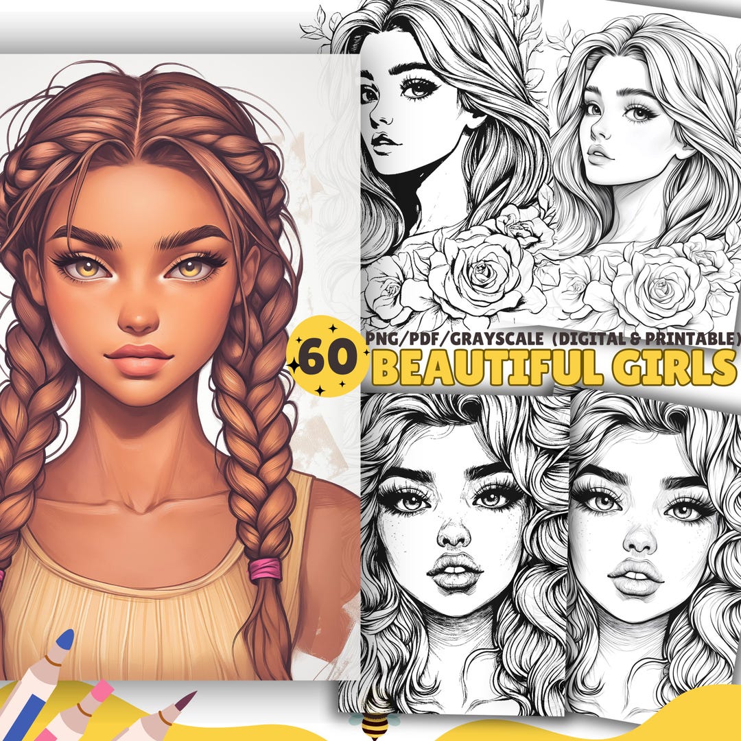60 Beautiful Girls Coloring Pages, Woman Coloring Book, Gorgeous ...