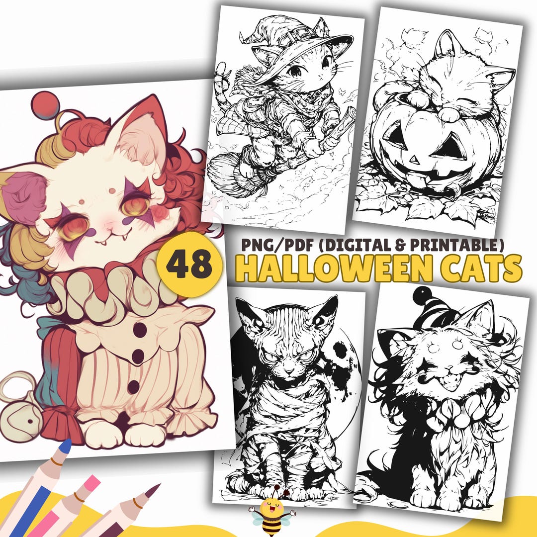 Halloween Cats Coloring Book, Animals Coloring Pages, Scary, Horror ...