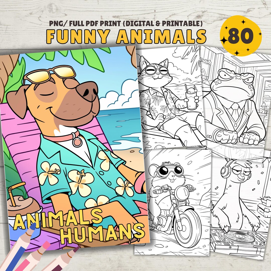 Funny Animals Coloring Pages, Funny Coloring Book, Animals as Human ...