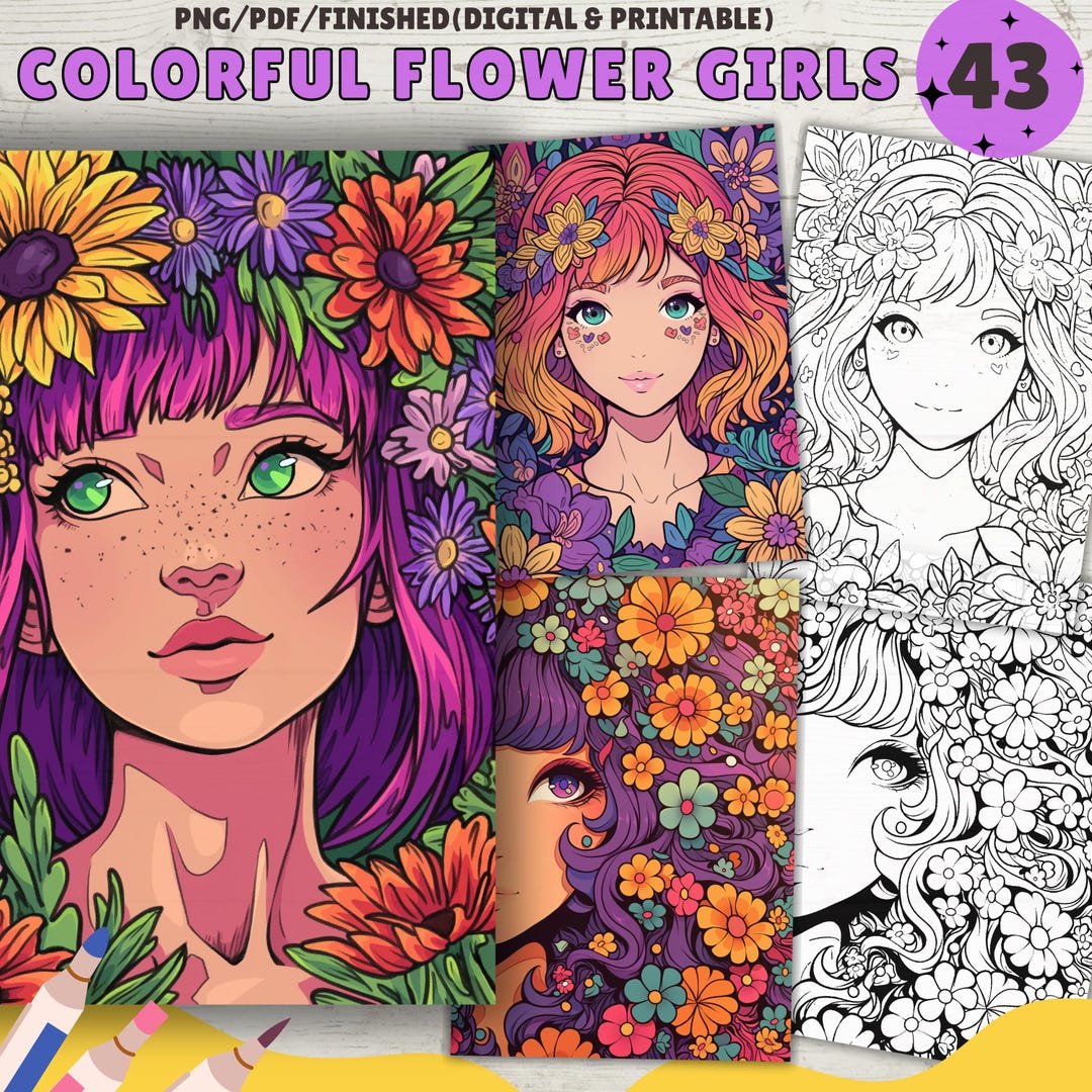 Colorful Flower Girls Coloring Pages, Teen Girls Coloring Book ...