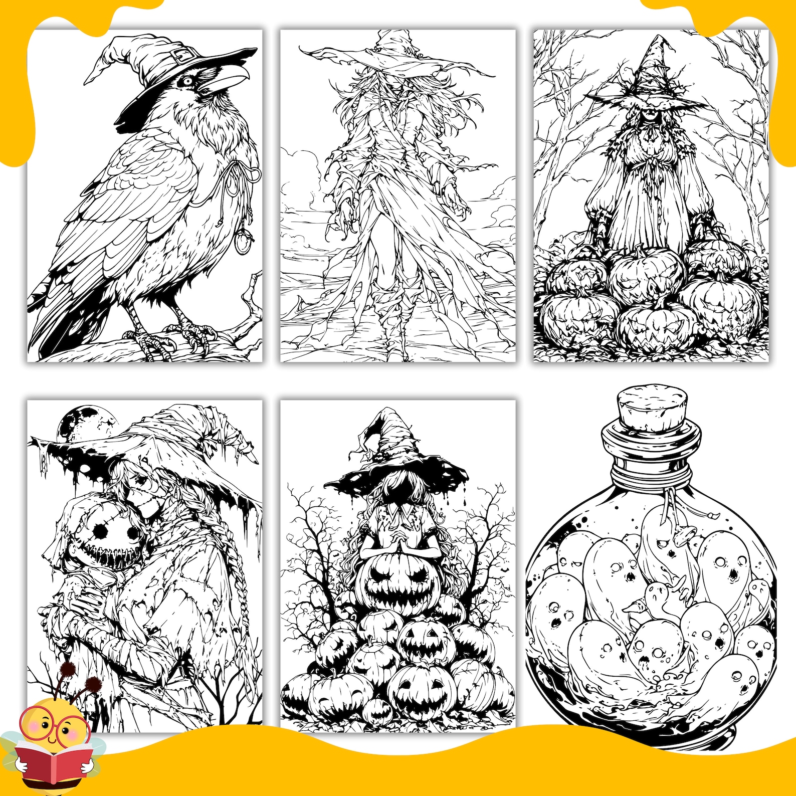 Spooky Witches Coloring Pages, Halloween, Potion, Grimoire, Horror ...