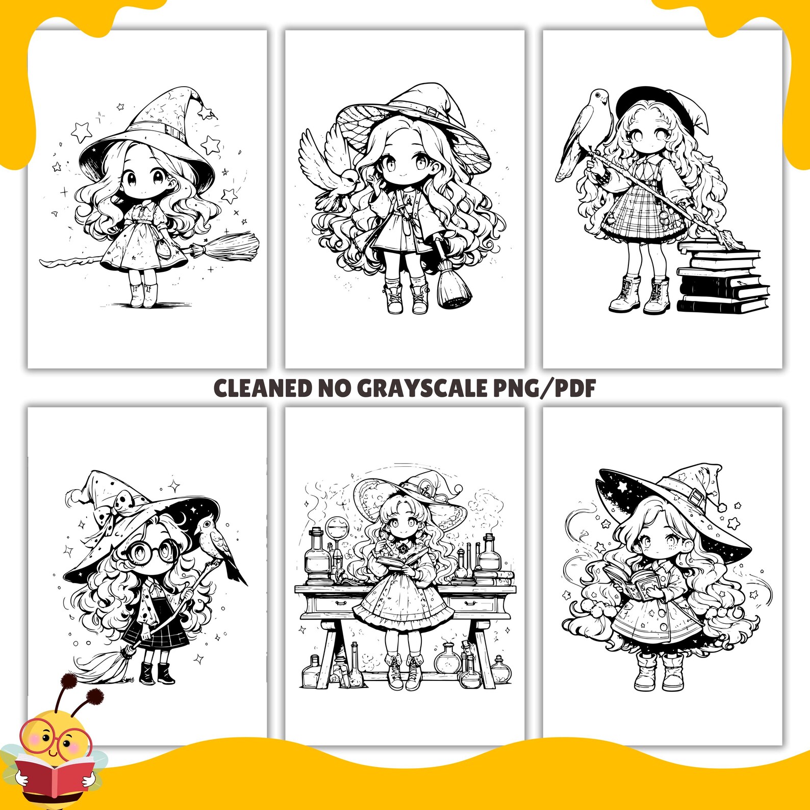 Chibi Witches Coloring Pages, Kids Coloring Book, Kawaii & Cute, PDF ...