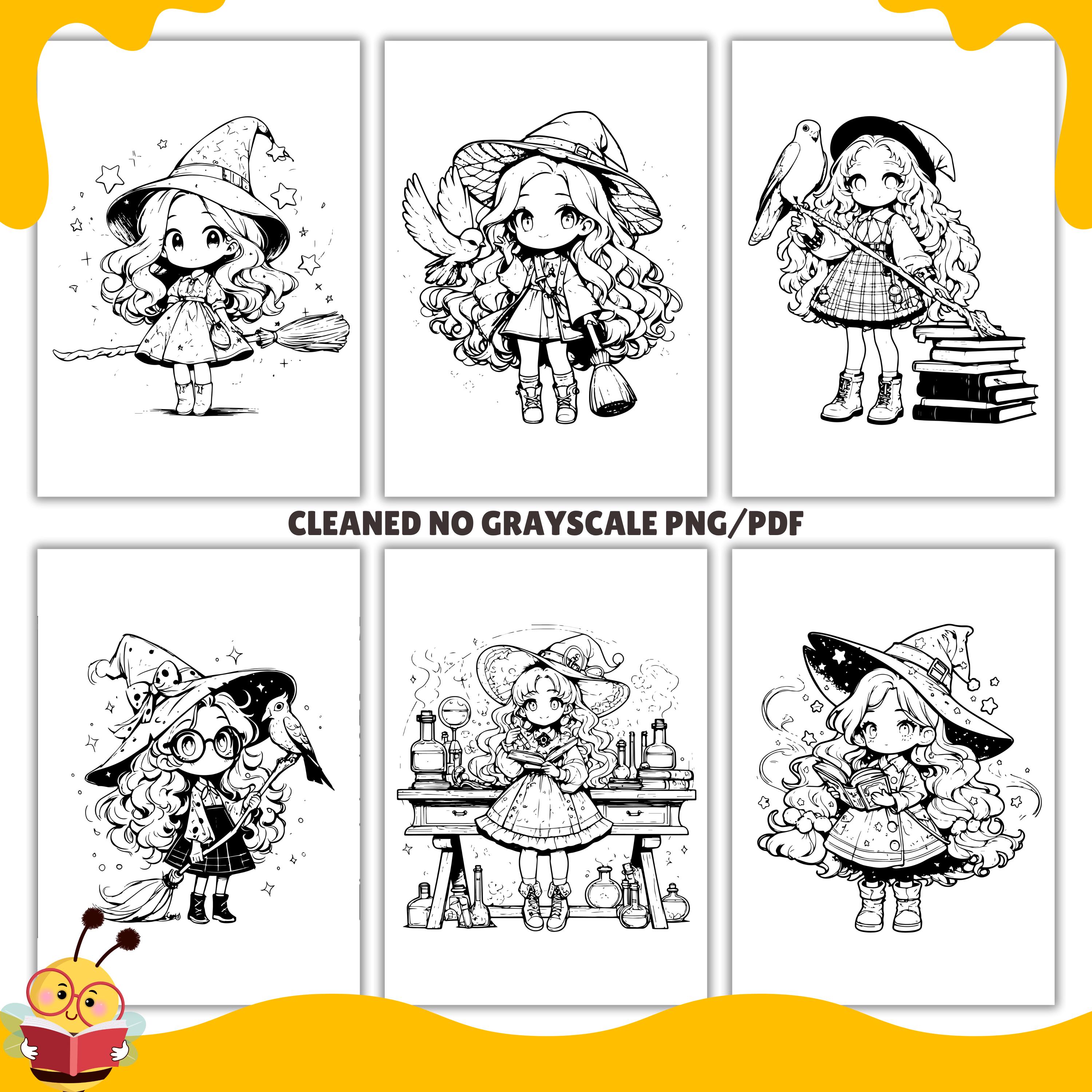 Chibi Witches Coloring Pages, Kids Coloring Book, Kawaii & Cute, PDF ...