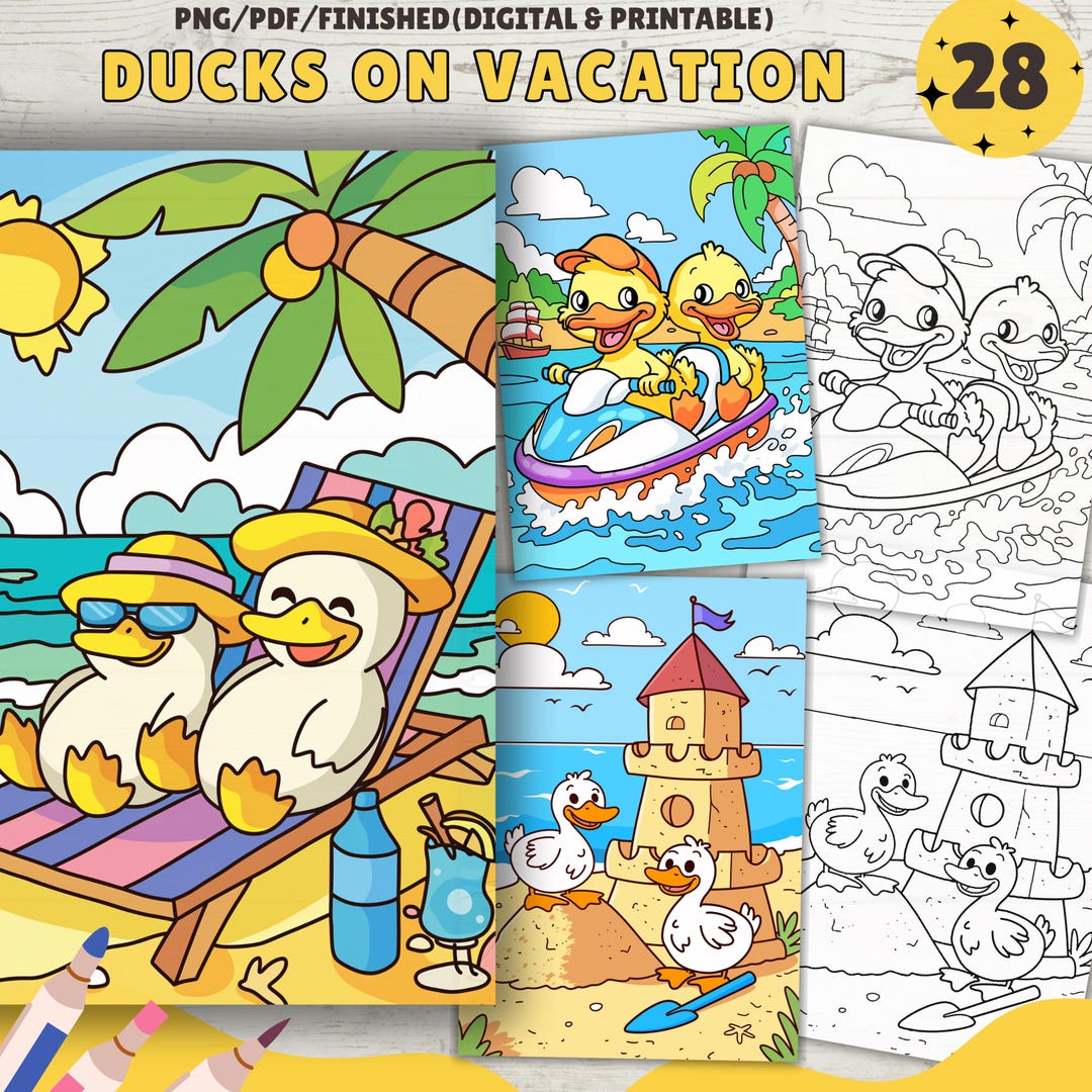 Ducks on Vacation Coloring Pages, Kids Coloring Pages, Simple Coloring ...