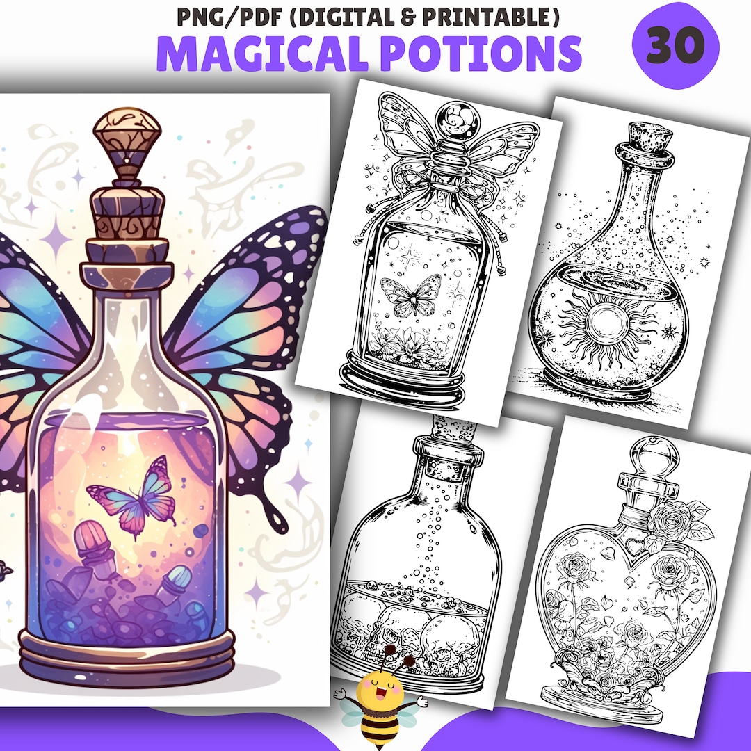 Magic Potions Coloring Pages, Witch, Magical, Potion Bottles, Coloring ...