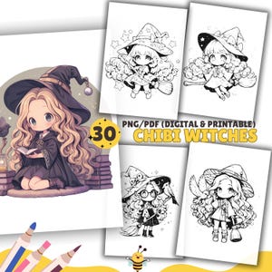 Chibi Witches Coloring Pages, Kids Coloring Book, Kawaii & Cute, PDF ...