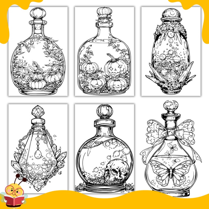 Magic Potions Coloring Pages, Witch, Magical, Potion Bottles, Coloring ...
